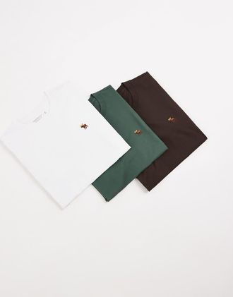 Abercrombie & Fitch Lot de 3 t-shirts &agrave; logo embl&eacute;matique - Blanc, vert et marron-Multicolore