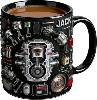 Generico Motor-Kaffeetasse, mechanisch, Retro-Design, Keramik-Kaffeetasse mit rutschfestem Griff, f&uuml;r M&auml;nner, Auto-Liebhaber, Geschenk zum Geburtstag, Weihnach