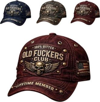 Generic Old Fuckers Club Chapeau 100 % Bitter Lifetime Member Hat Old Fuckers Club r&eacute;glable fait &agrave; la main Unisexe, Rouge, Taille unique