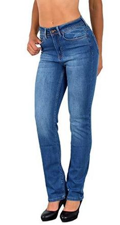 ESRA Jean Femme Droit Taille Haute Elastique Grande Taille Pantolon High Waist Straight-Fit G700
