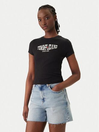 Tommy Jeans T-Shirt Wavy Flag DW0DW22272 Schwarz Slim Fit