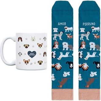 UO Set mit Hundeliebe, Kaffeetasse und lustige Socken, originelles Geschenk f&uuml;r Herren, Einheitsgr&ouml;&szlig;e f&uuml;r Herren, Geschenk zum Ende des Schuljahres f&uuml;r L