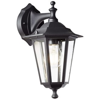 Lightbox Schwarze Au&szlig;en Wandlampe mit Glas Regenschutz - h&auml;ngend - Outdoor Wandleuchte - 31 x 17 x 22 cm - E27 - max. 60 W - f&uuml;r den Hauseingang oder das Garte