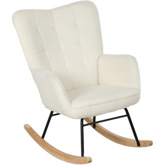 HOMCOM Homcom - Schaukelstuhl, Schaukelsessel mit Berbervliesoptik, Armlehne, Gepolsterter Sessel mit Holzkufen, Relaxsessel f&uuml;r Wohnzimmer, Schlafzimmer