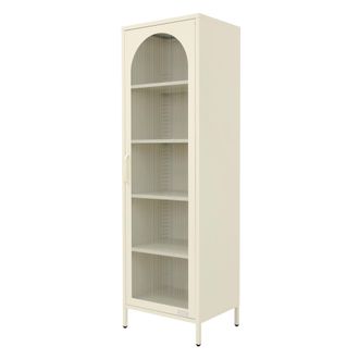 ML Design ML-Design Vitrinenschrank 45x145x35 cm, Creme, Schmale Vitrine mit 5 Ablagen und 1 T&uuml;r, Metallschrank aus Stahl, K&uuml;chenschrank Aktenschrank B&uuml;roschran