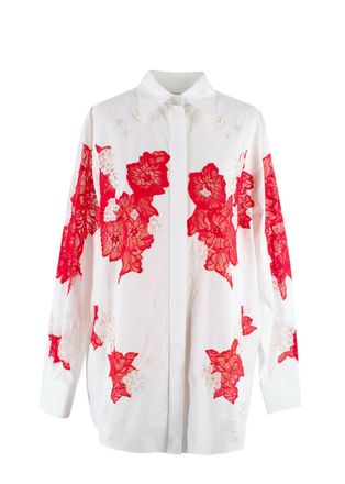 Valentino Garavani Valentino White Cotton Lace Embroidered Shirt Size XS