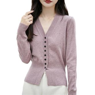 Generic Cardigan dhiver tendance en tricot &agrave; col en V pour femme Couleur unie, Xiangyu Violet, Taille XL