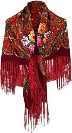 Generic 2025 &Eacute;charpe dhiver et automne pour femmes avec franges brod&eacute;es et pashmina de grande taille, bordeaux, Taille unique