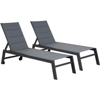 Happy Garden Lot de 2 bains de soleil BARBADOS en textil&egrave;ne gris - aluminium gris anthracite