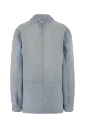 Prada Womens Light-Blue Suede Jacket Cielo Exterior: Lamb Giacche Pelle