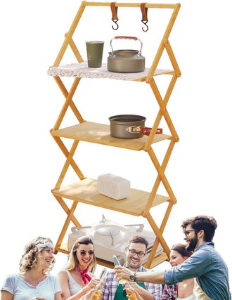 Generic Faltbare Campingregale - Faltbares Camping-, mehrst&ouml;ckiges Camping-tragbares Lagerregal | verschlei&szlig;festes, modisches faltbares Picknicktisch-Aufbewah