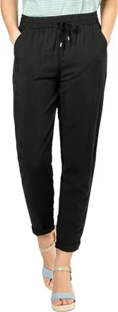 Sublevel Damen Stoff-Hose mit Bindegürtel aus Viskose Black XXL