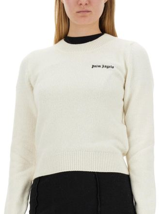Palm Angels Logo Jersey Merino Wool Sweater - Ivory