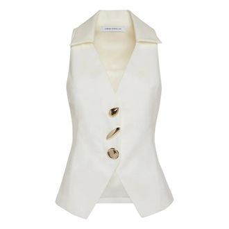 Simona Corsellini Femme, Vestes, Blanc, Taille: 38 FR Top &agrave; col chemise et fermeture &agrave; maxi boutons