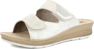 Inblu Femme Ciabatte Donna A Doppia Fascia Con Chiusura A Strappo Regolabile E Strass, Plantare in Vera Pelle Sandale Glissante, Glace, 37 EU