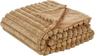 Beliani Kuscheldecke Hellbraun aus Kunstfell 200 x 220 cm Flauschige Tagesdecke f&uuml;r Bett Sofa Wohnzimmer Schlafzimmer &Uuml;berwurf Wohnaccessoires