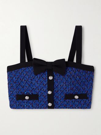 Alessandra Rich Haut Raccourci En Tweed À Finitions En Cady Et À Ornements - Bleu