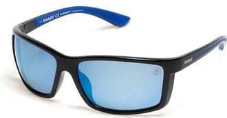 Timberland Homme TBA9273, Lunettes de Soleil décontractées au Design léger, Forme rectangulaires, Verres polarisés fumé, Gris, Glänzendes Schwarz, 64