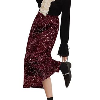 Generic Jupe Paillette Femme Short Sequin Jupe en Velours Paillettes pour Femme, Jupe Hip Wrap Brillante et &Eacute;l&eacute;gante, Style R&eacute;tro MIDI