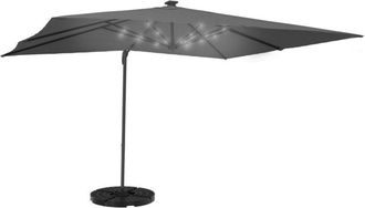 IDMarket Parasol d&eacute;port&eacute; inclinable rotatif 360 CALVI LED gris 3x4 M avec 4 dalles et housse