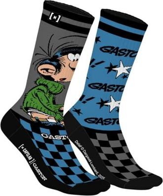 Capslab Chaussette Homme Gaston Lagaffe Coton, 1 Paire de Chaussettes Fantaisie Homme, Haute et Respirante, Bleu Taille 39/42