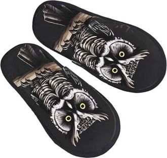 Generic Chaussons Maison Hibou De Fin De Soirée Imprimé Doux Slippers Épais Pantoufles En Coton Pour La Maison Voyage Outdoor L