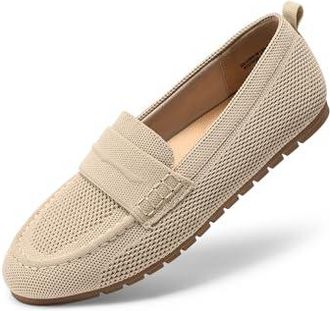 Dream Pairs Mocassins en tricot Penny pour femme - Style d&eacute;contract&eacute; et confortable - Chaussures plates pour le travail, la marche, beige, 39.5 EU