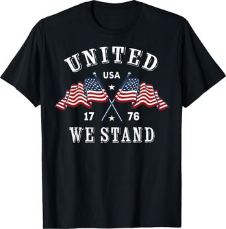 Trendy Apparel United We Stand USA 1776 Crossed Flags T-Shirt