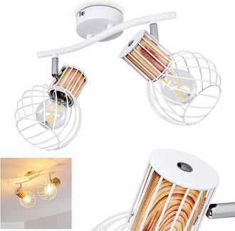 HOFSTEIN Deckenleuchte Koler, Deckenlampe aus Metall/Holzoptik in Weiß/Braun, 2-flammig, mit verstellbaren Strahlern, 2 x E27-Fassung, Spot im Retro/Vintage De