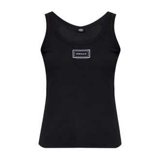 Versace Rundhals &Auml;rmelloses Rippstrick-Top - - Tops - Damen - Schwarzk - M