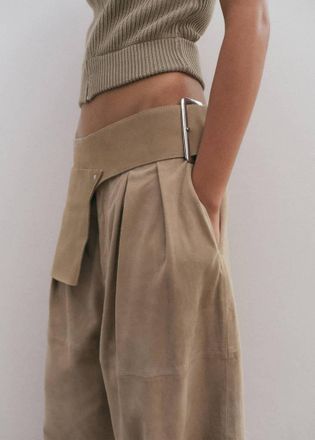 Mango Ceinture cuir su&egrave;de sable - Femme - S - MANGO