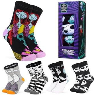 Disney Chaussettes Femme, Lot de 5 Chaussettes Fantaisie à Motifs - Cadeau Femme et Ado (Multi Black Jack Skellington)