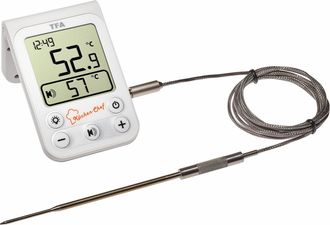 TFA Dostmann Küchen-Chef Digitales Grill-Bratenthermometer mit Hintergrundbeleuchtung, Kunststoff, weiß, L85 x B30 x H225 mm