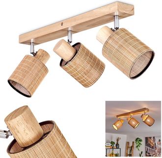HOFSTEIN Deckenleuchte Kinnared, moderne Deckenlampe aus Holz/Metall/Bambus in Naturfarben/Chromfarben/Braun, Leuchte 3-flammig im skandinavischen Design mit v