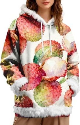 Generic Sweat à capuche surdimensionné de Noël pour homme et femme - Bordure unie - Manches longues - Avec poches - Pull de Noël 2025 pour femme - Moelleux, H