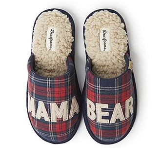Dearfoams Femme Gifts for Mom Cute Cozy Mothers Day Mama Bear Slipper Chausson, Motif Carreaux Bleu Marine, Small