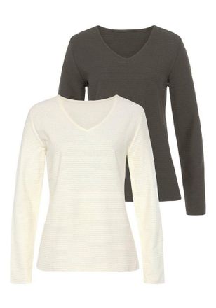 Lascana Langarmshirt mit Streifenstruktur (2er-Pack) aus weicher Baumwoll-Qualit&auml;t
