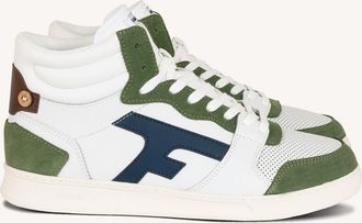 Faguo Baskets montantes cuir blanc et kaki