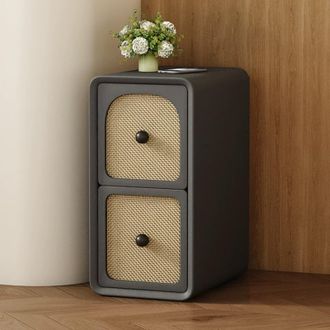 Generic Schlafzimmer-Nachttisch, Kleiner Nachttisch Mit Schwarzem Kugelgriff Und 2 Schubladen, Rattan-Webkunst for Neben Dem Sofa
