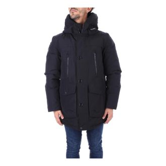 Woolrich Homme, Manteaux, Bleu, Taille: M Manteaux Bleus avec Logo Lat&eacute;ral Fermeture &Eacute;clair