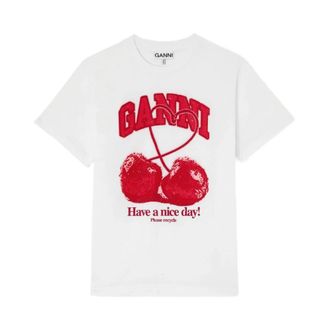 Ganni T-Shirt mit Perlenbesatz - - Tops - Damen - Wei&szlig; - M