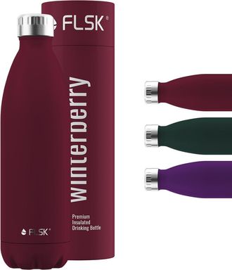 FLSK Trinkflasche - Premium Edelstahl Thermosflasche - 100 % auslaufsicher & kohlens&auml;uregeeignet - h&auml;lt 24 h kalt & 18 h hei&szlig; - BPA-frei (winterberry, 1000