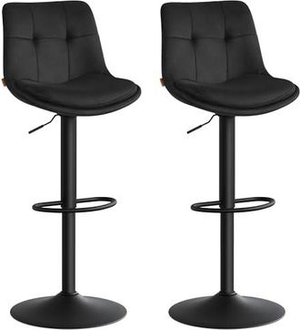 Vasagle Tabourets de Bar, Lot de 2, Chaises de Cuisine, en Velours, Si&egrave;ge Pivotant &agrave; Hauteur R&eacute;glable, avec Dossier et Repose-Pieds, Salle &agrave; Manger, Comptoir,