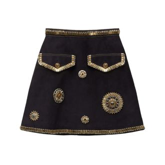 Versace Bestickter Wildleder-Minirock - - Skirts - Damen - Schwarzk - S