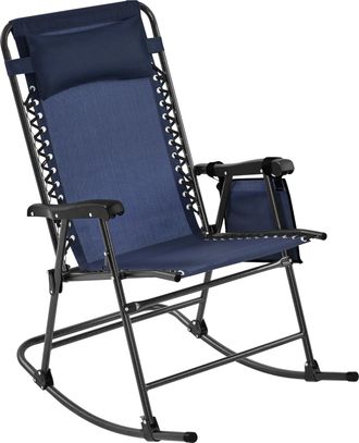 Yaheetech Schaukelstuhl Klappbarer Gartenstuhl mit Abnehmbarem Kopfkissen Faltbarer Outdoor Stuhl bis 120 kg Belastbar f&uuml;r Au&szlig;enbereich, Marineblau