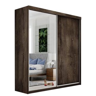 Mirjan24 Kleiderschrank Toplo 200 III, Spiegel, Garderobenschrank, Dielenschrank, 200 x 200 x 62 cm, Schlafzimmerschrank, Schwebet&uuml;renschrank (Esche Dunkel, oh