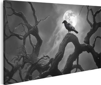 Islandburner Bild auf Leinwand Rabe im Mondlicht auf kahlen &Auml;sten f&uuml;r Schlafzimmer Liebhaber Kunst Bilder Wandbilder Poster