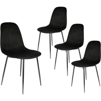 Altobuy ALESSIA - Lot de 4 Chaises Velours C&ocirc;tel&eacute; Noires
