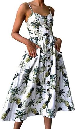 Generic Robe amincissante boh&egrave;me pour femme, robe d&eacute;t&eacute; d&eacute;contract&eacute;e &agrave; col rond, sans manches, coupe midi, vert menthe, M