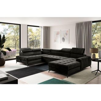 Fun M&ouml;bel Wohnlandschaft Schlafsofa agnesa Stoff Salvador Schwarz Ottomane Rechts